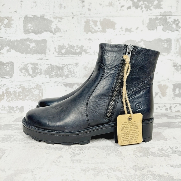 Born | Shoes | New Brn Tricia Zip Ankle Black Leather Ankle Boot M25 ...